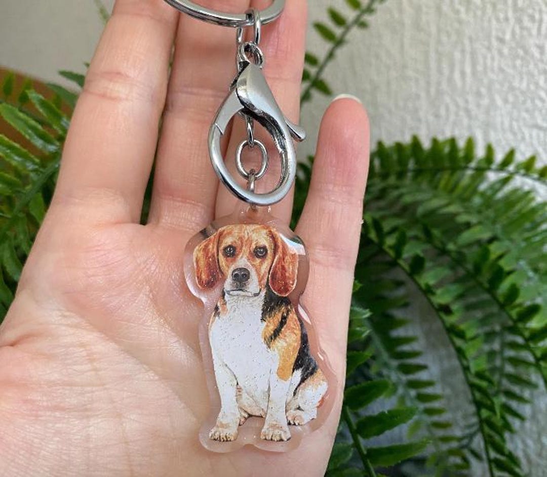 Beagle Keyring - Clear Acrylic Glitter Keychain Dog Lover, Key Ring ...