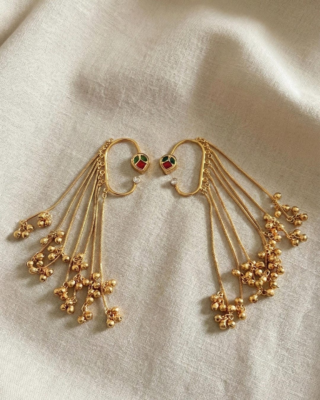 Gold Waterfall Ear Cuffs Pair | Traditional Indian Kemp Stone Ear Wrap ...