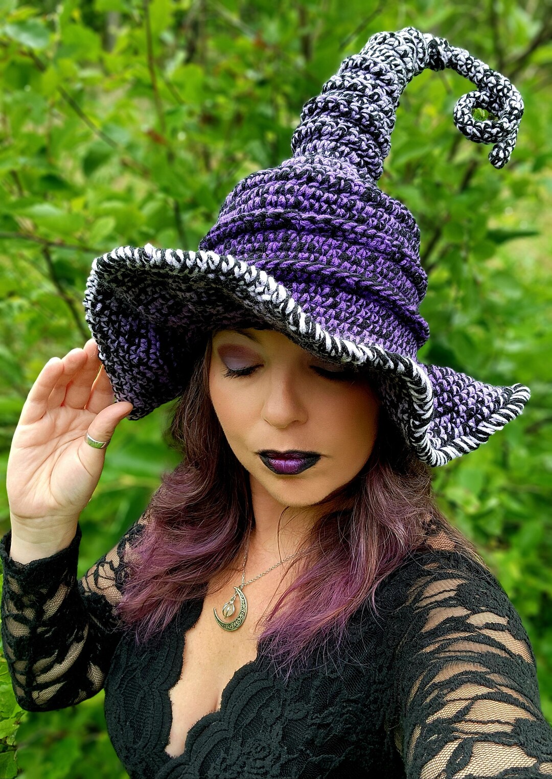 Crochet Black/violet Ombre Twisted Witch Hat - Witch Costume Hat - Cosplay Hat - Halloween Witch ...
