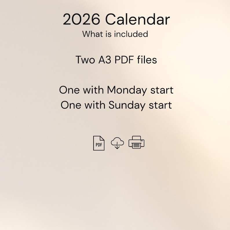 2026 Minimal Monthly Calendar | A2 Printable PDF | Clean Grid Wall ...