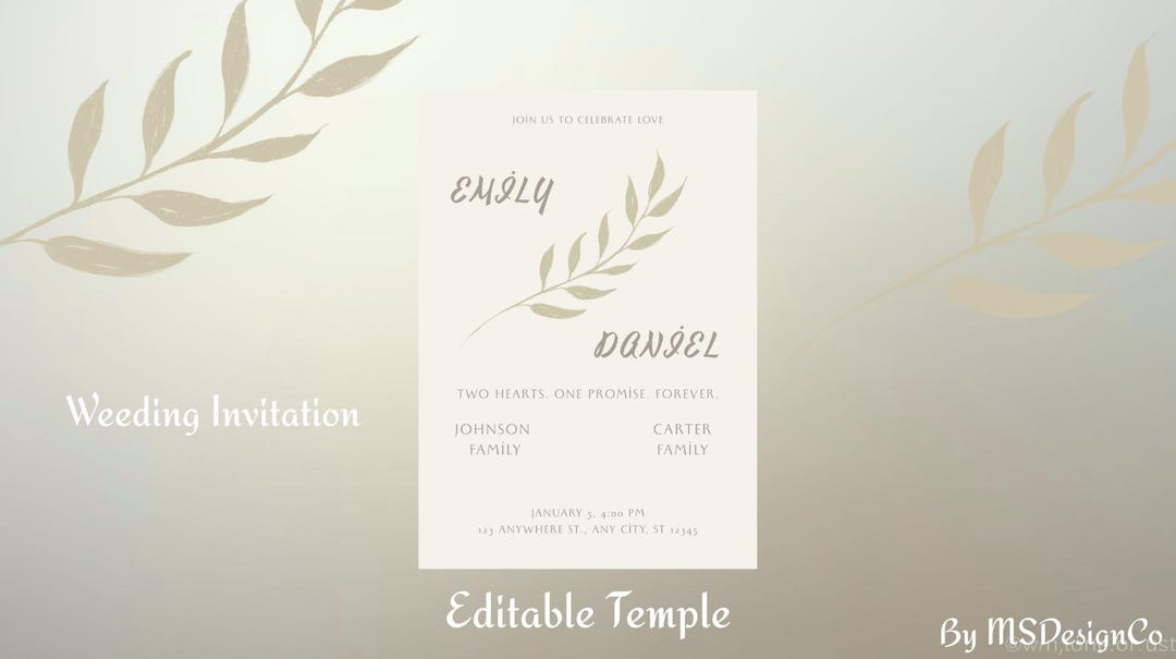 Minimal Civil Wedding Invitation, Editable Canva Template, Simple ...