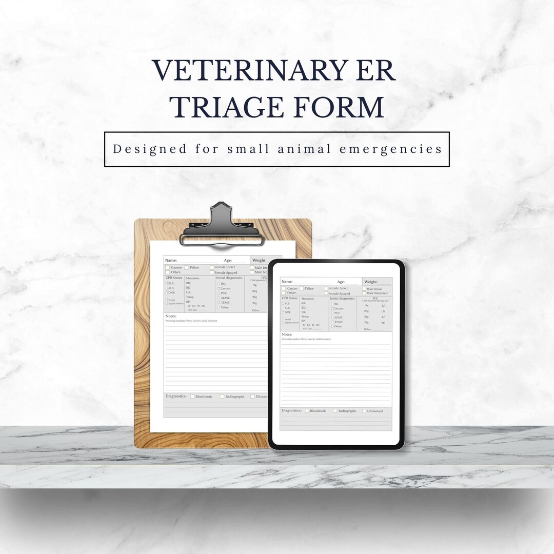 Veterinary ER Triage Form | Emergency Triage Sheet for Vet Techs ...