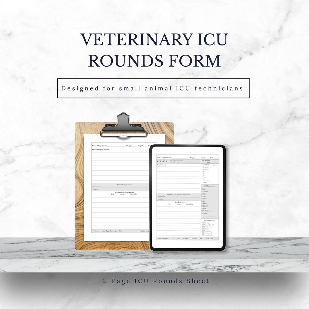Veterinary ICU Rounds Sheet | ICU Workflow Form | Printable & Digital ...