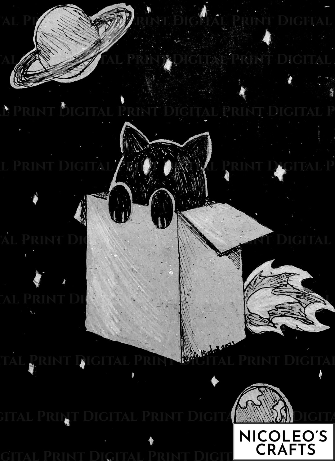 Space Cat Print - Etsy