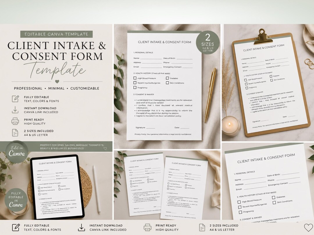 Editable Client Intake Form Template | Canva Consent Form (A4/US Letter ...