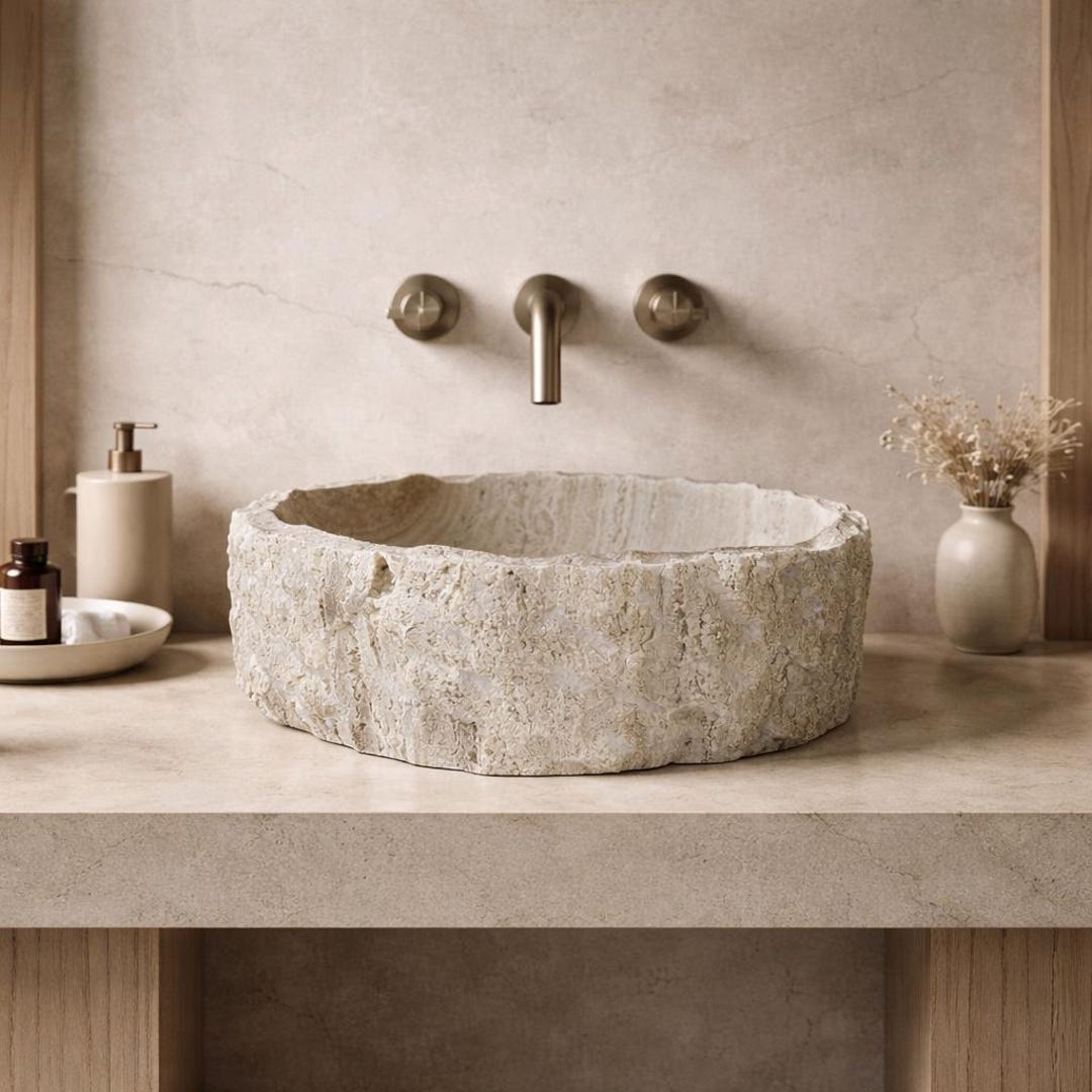 Handmade Travertine Stone Vessel Sink | Natural Rock Bathroom Sink ...
