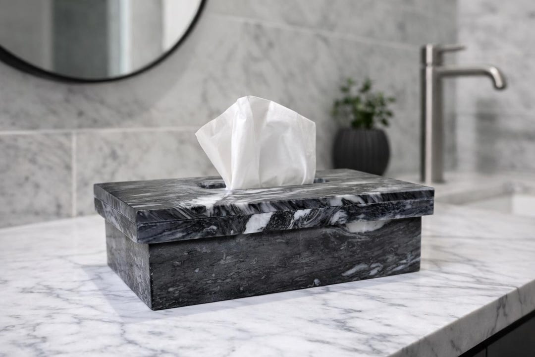 Marble Tissue Box Cover – Handcrafted Natural Marble Bathroom Decor ...