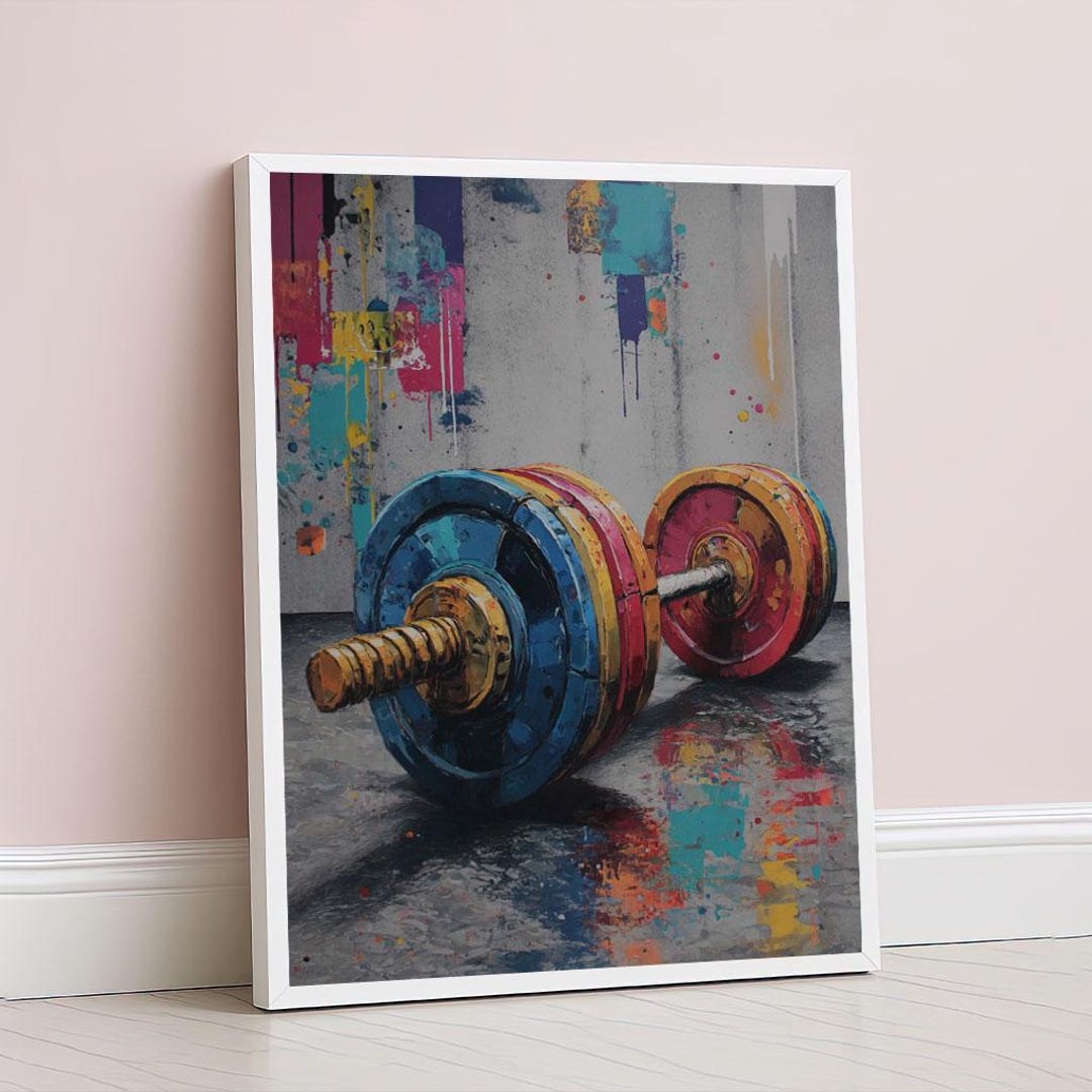 Colorful Dumbbell Abstract Canvas Wall Art Print Modern Fitness Living ...