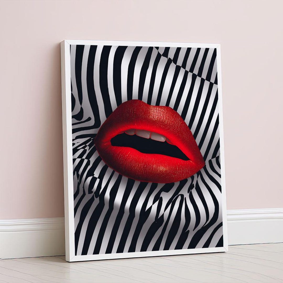 Bold Red Lips on Zebra Stripes Canvas Wall Art Print Modern Bedroom ...