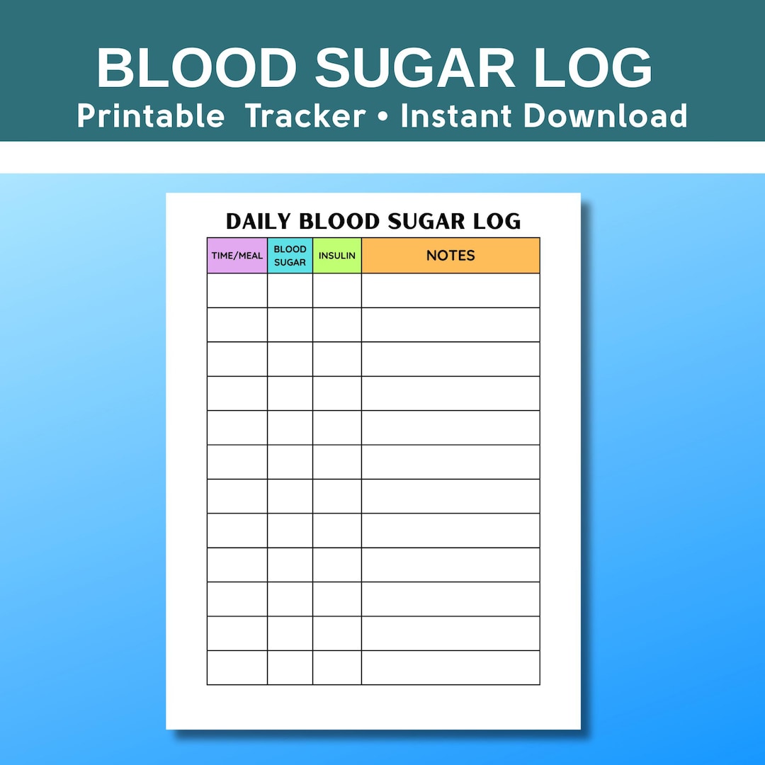 Blood Sugar Log Printable, Glucose Tracker PDF, Diabetes Log Book ...