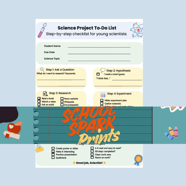 Science Project To-do List for Kids | Elementary Science Planner ...