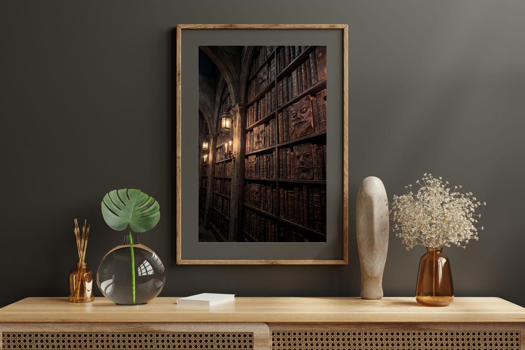 Fantasy Library Wall Art | Dark Academia Decor | Mystical Bookshelf ...