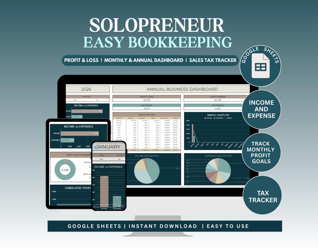 Simple Bookkeeping Google Sheets Template for Solopreneurs Small ...