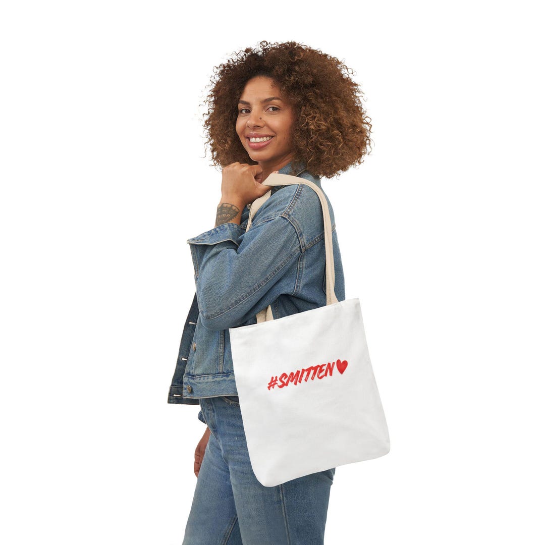 Smitten Heart Canvas Tote Bag | Red Script Design - Etsy
