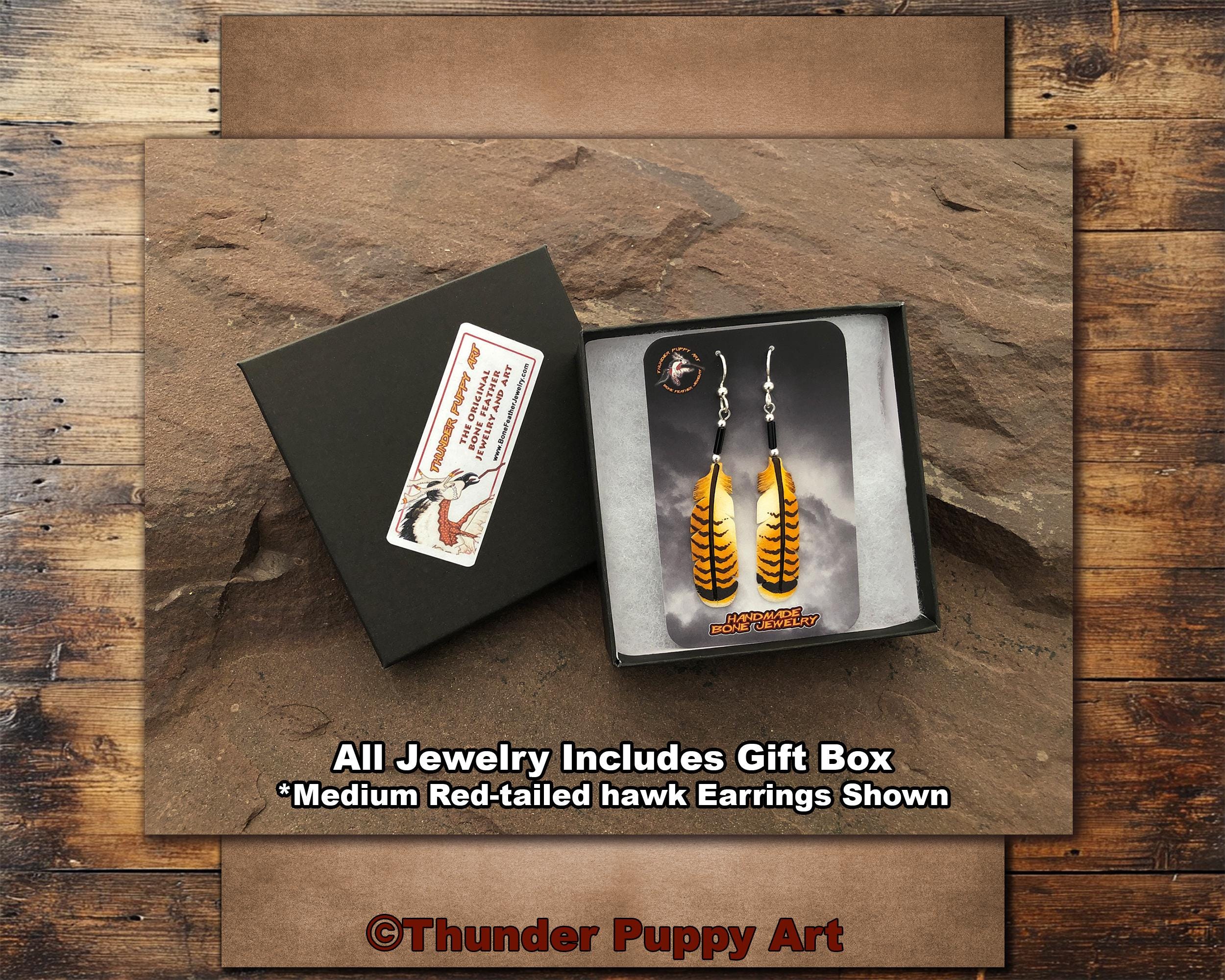 Hand Carved Bison Bone Red-tailed Hawk Feather Earrings, Sterling ...