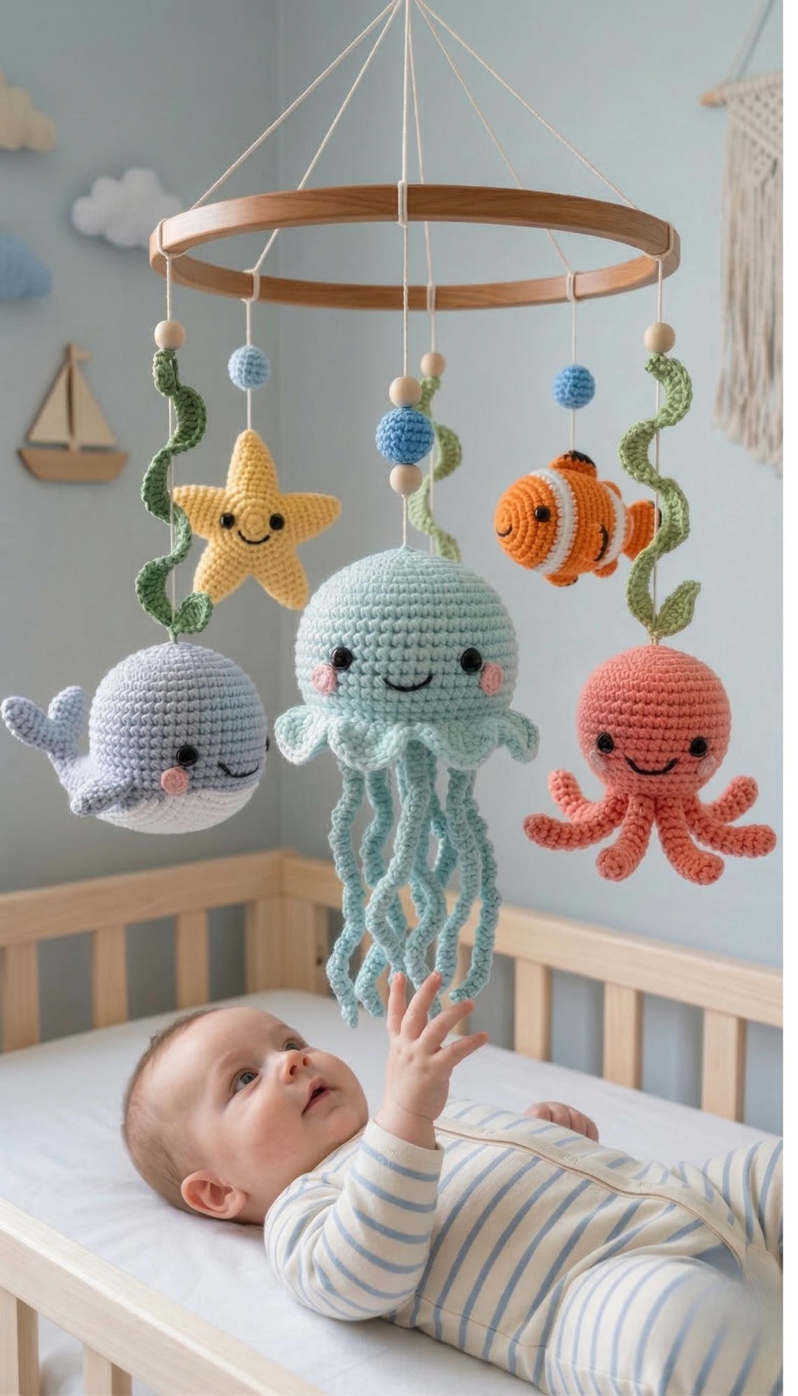 Crochet Baby Mobile Pattern PDF, Sea Animals Crib Decor, Jellyfish ...