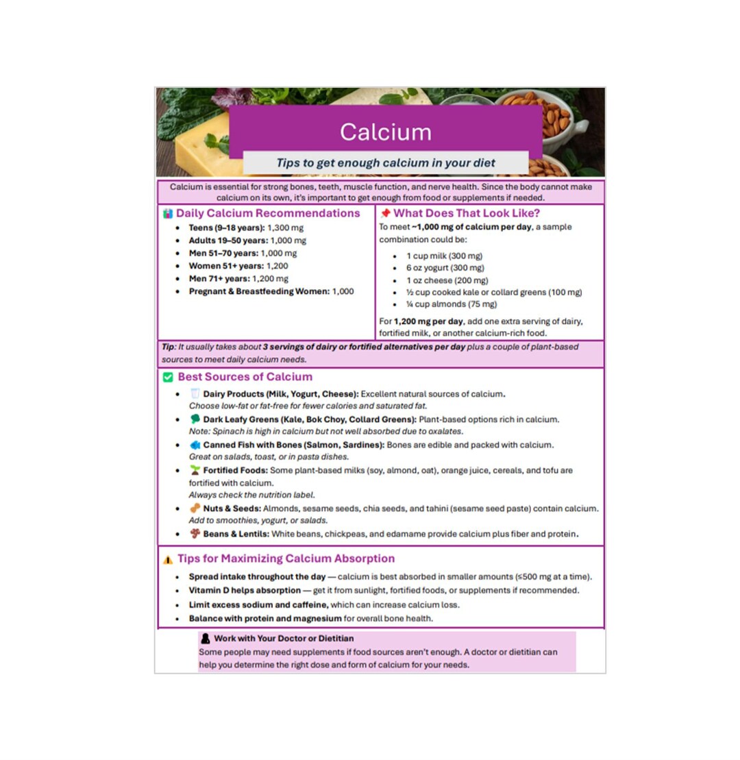 Calcium | A Printable Guide to Help You Get Enough Calcium in Your Diet ...
