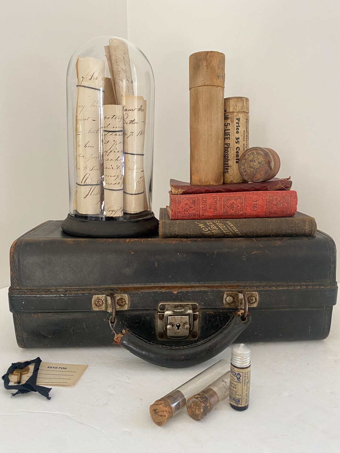 Rare Antique Traveling Apothecary Medicine Doctors Case Bag Glass Vials ...