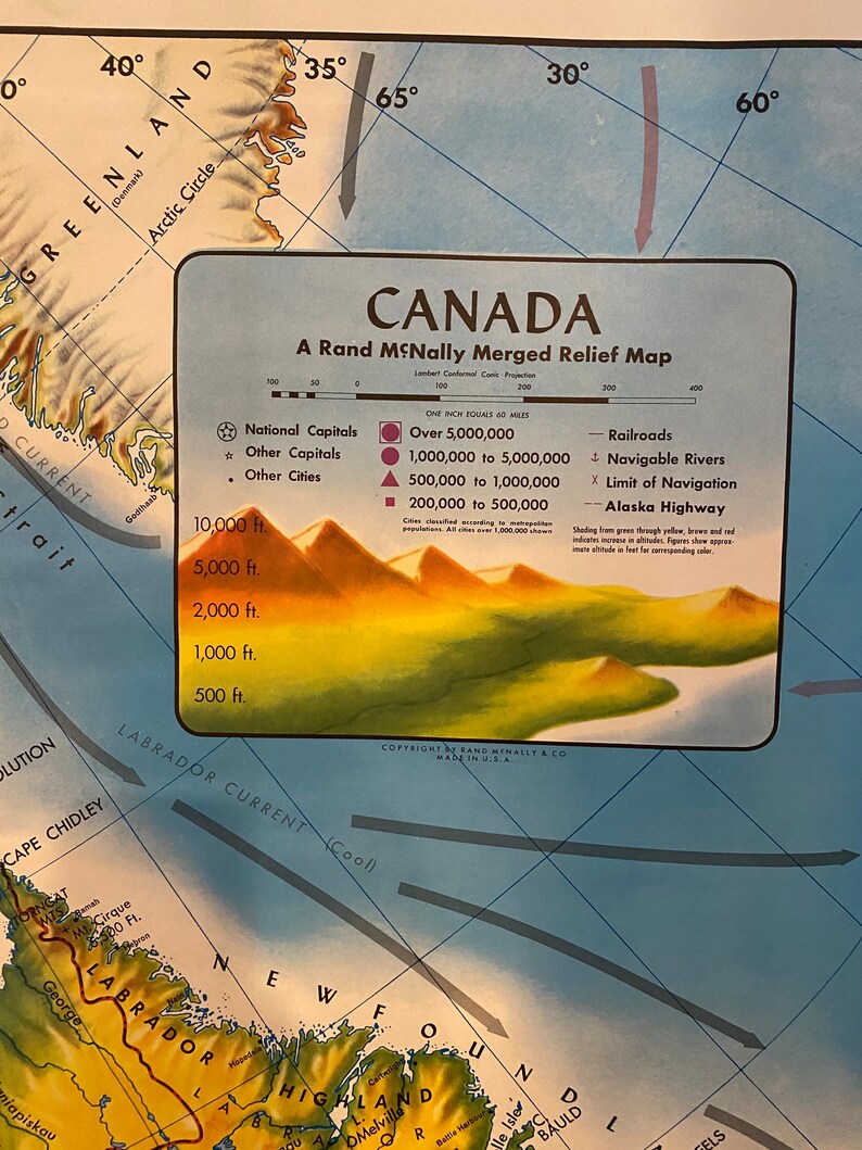 Vintage Physical Map of Canada / North American Continent - Etsy