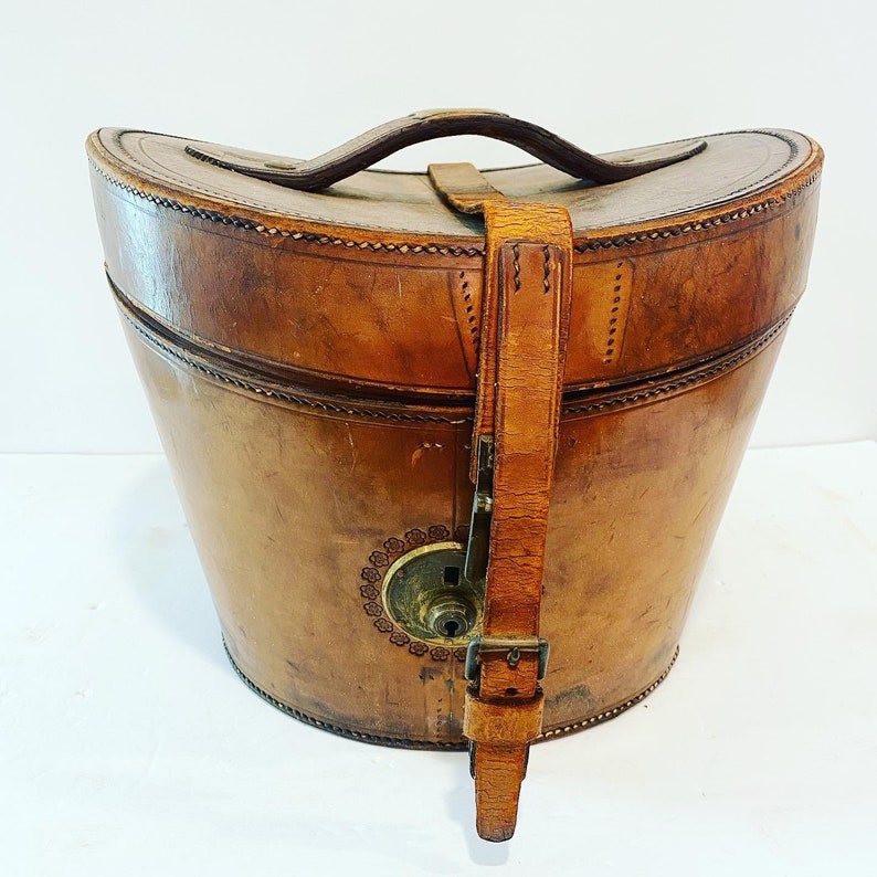 Vintage Antique Leather Top Hat Box Carrier Luggage Suitcase - Etsy