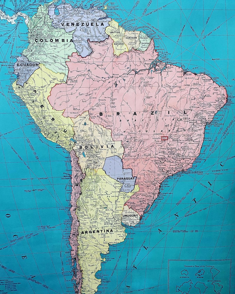 Vintage Physical Map of the South American Continent School - Etsy