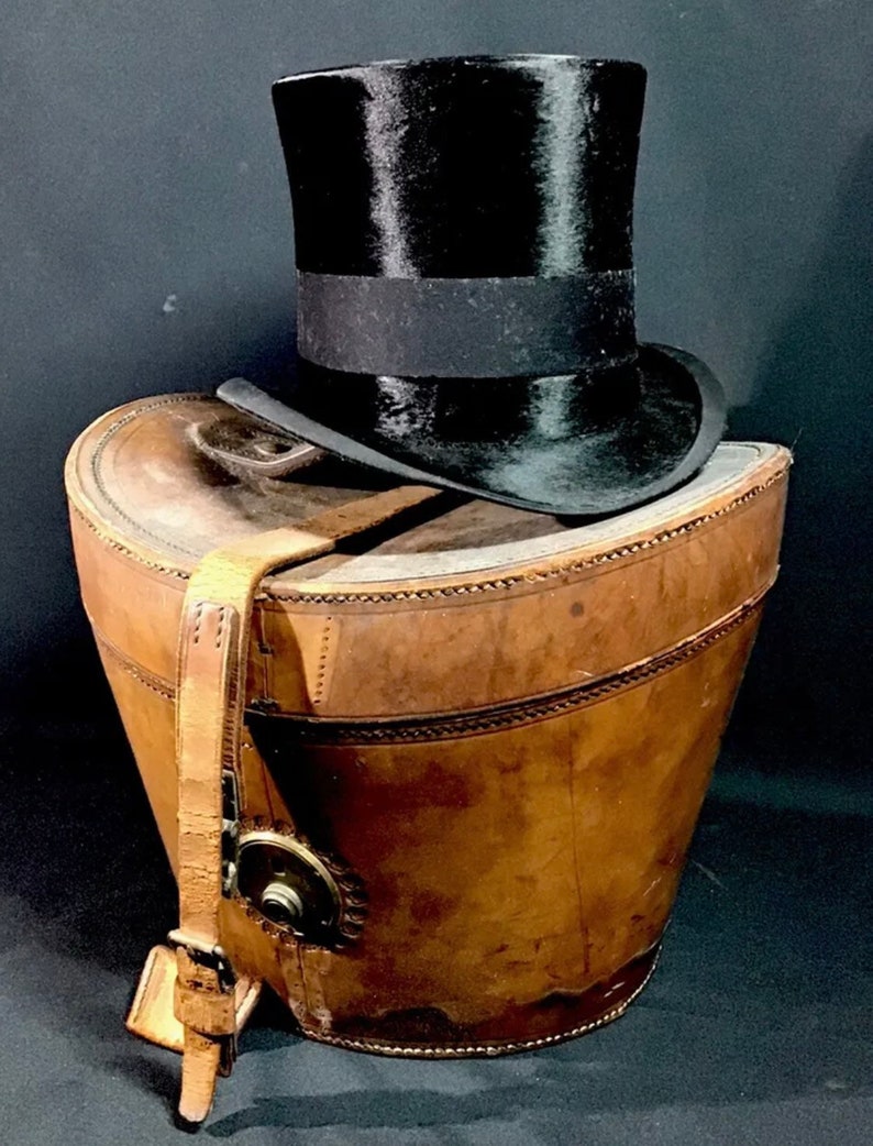 Vintage Antique Leather Top Hat Box Carrier Luggage Suitcase - Etsy