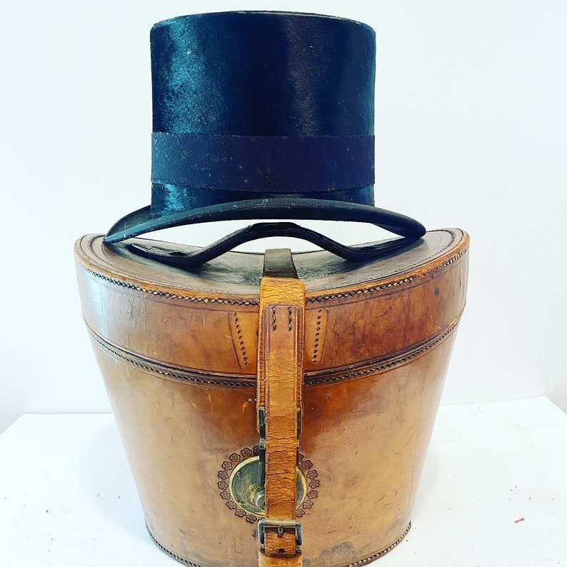 Vintage Antique Leather Top Hat Box Carrier Luggage Suitcase - Etsy