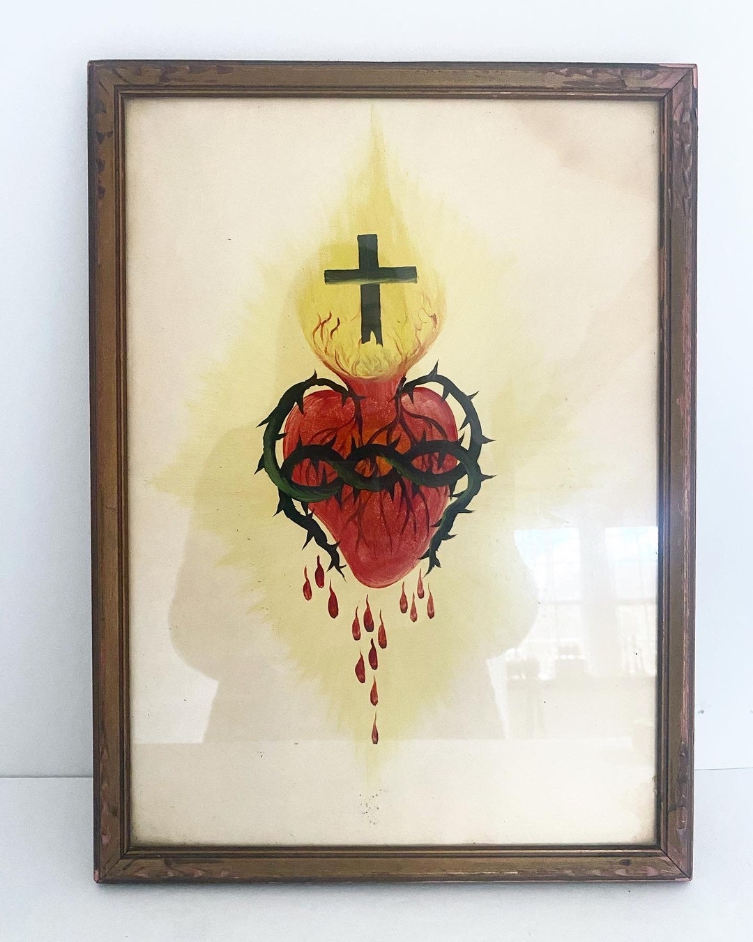 Antique Vintage Painting of the Sacrated Heart of Jesus / Catholic ...