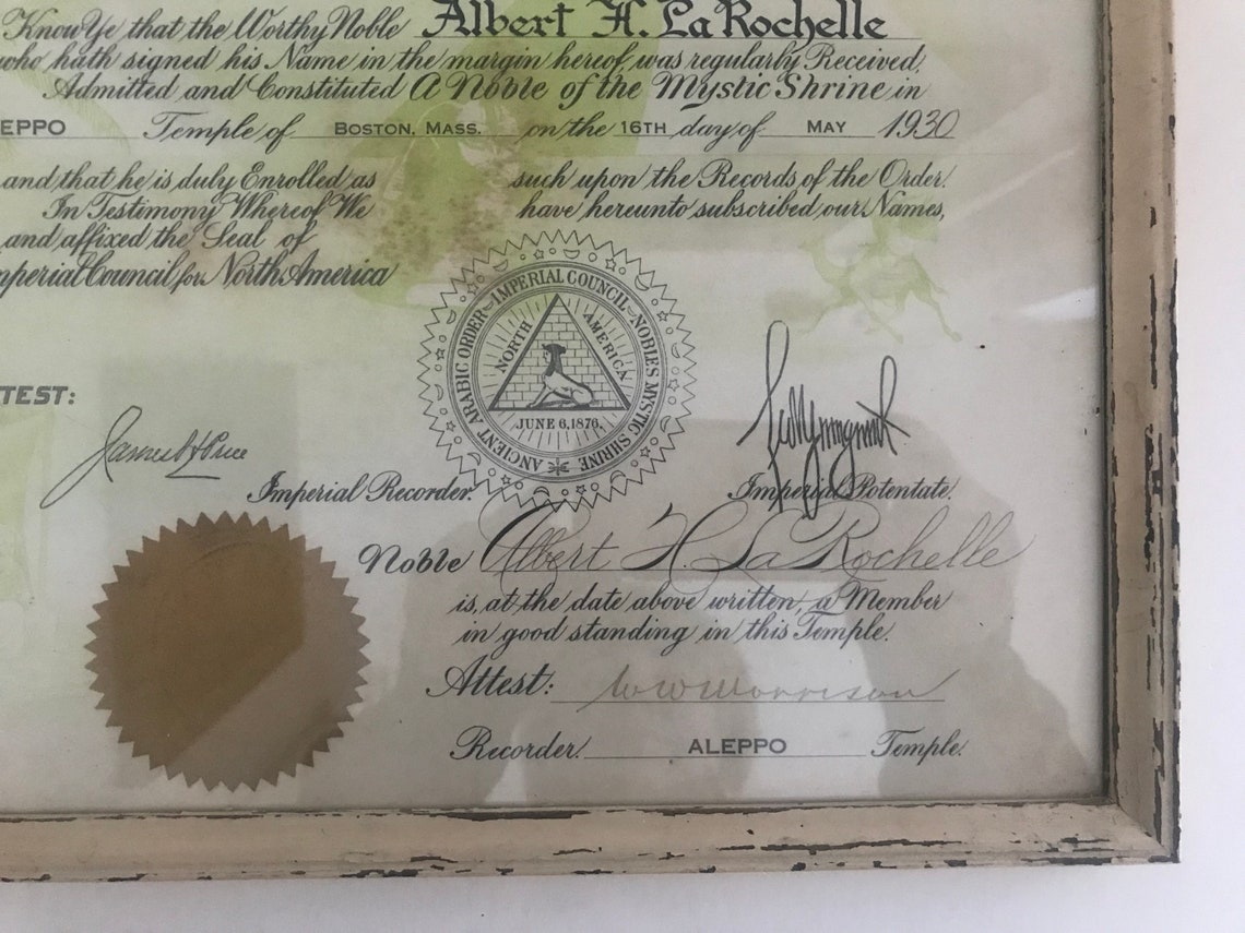Vintage Certificate of Nobles of the Mystic Shrine With the - Etsy