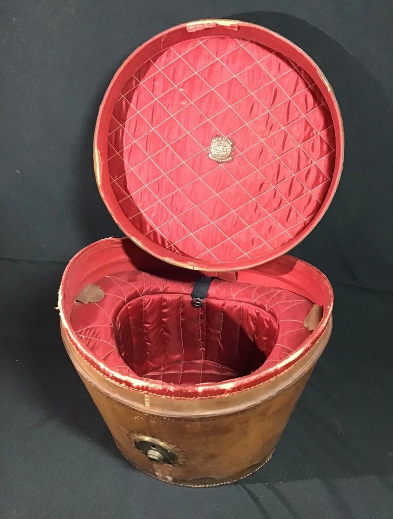Vintage Antique Leather Top Hat Box Carrier Luggage Suitcase - Etsy