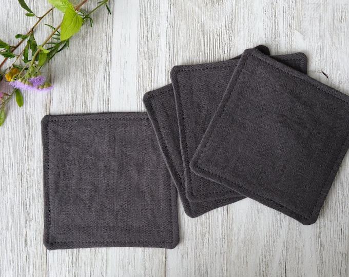 Linen Fabric Coasters Set of 4 / Deep Steel Dark Gray / Minimalist ...