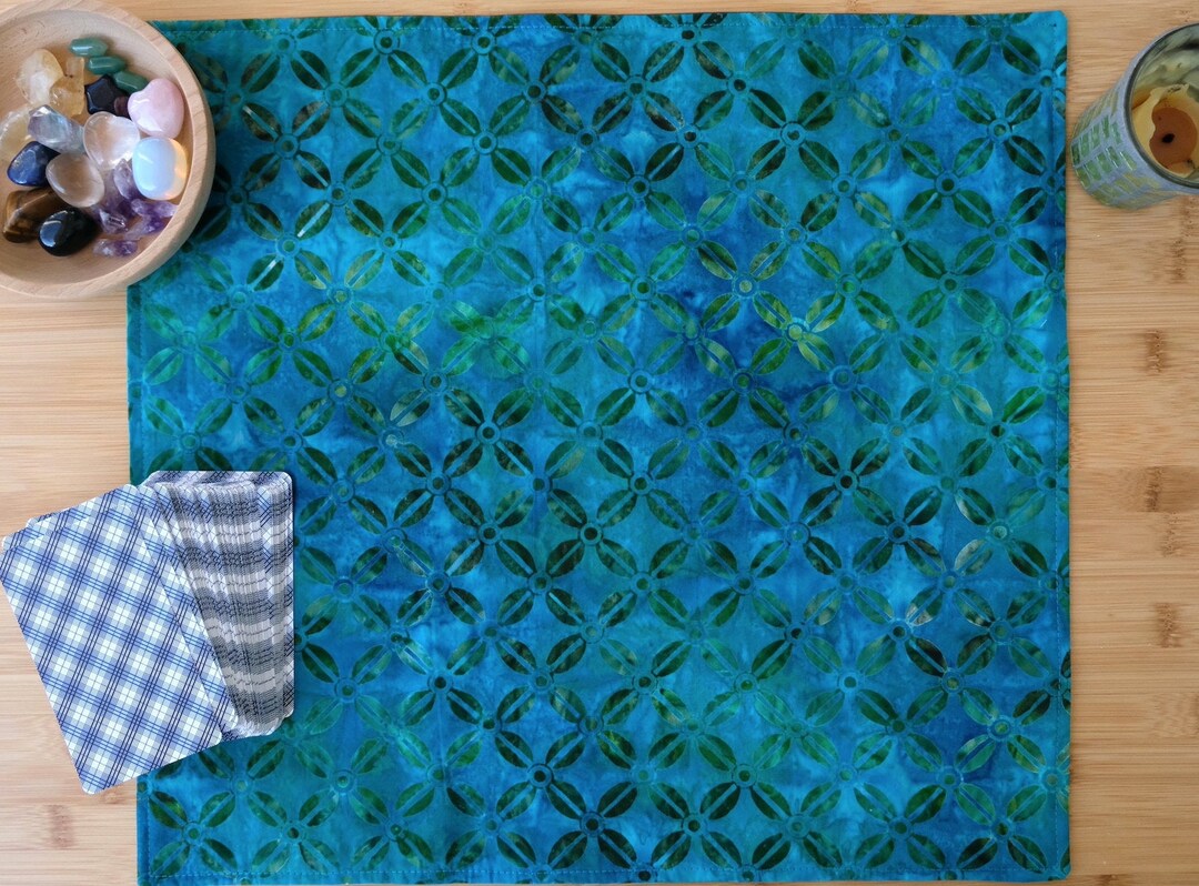 Tarot Reading Mat / Altar Mat / Ritual Mat / Batik Fabric / Blue Green ...