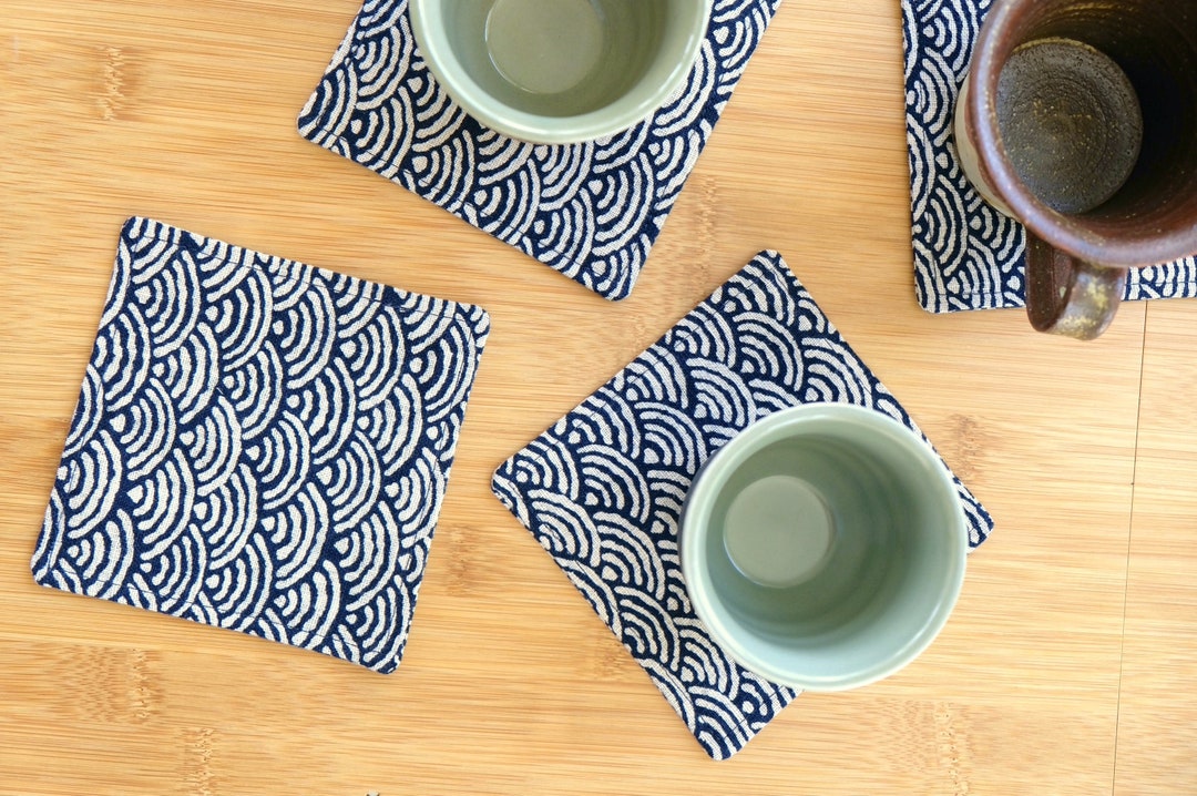 Japanese Style Fabric Coasters Set of 4 / Cotton / Geo Circle Indigo ...