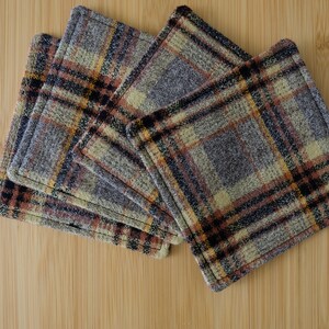 Fabric Coasters Set of 4 / Cotton Flannel / Plaid / Brown Yellow Multi ...