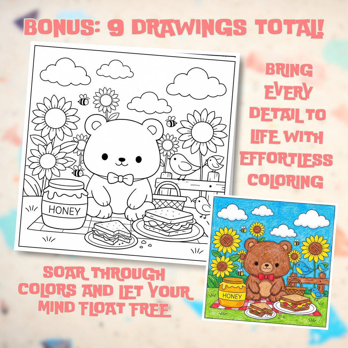 Printable Cute Bear Coloring Pages for Kids, Bold and Easy Aesthetic ...