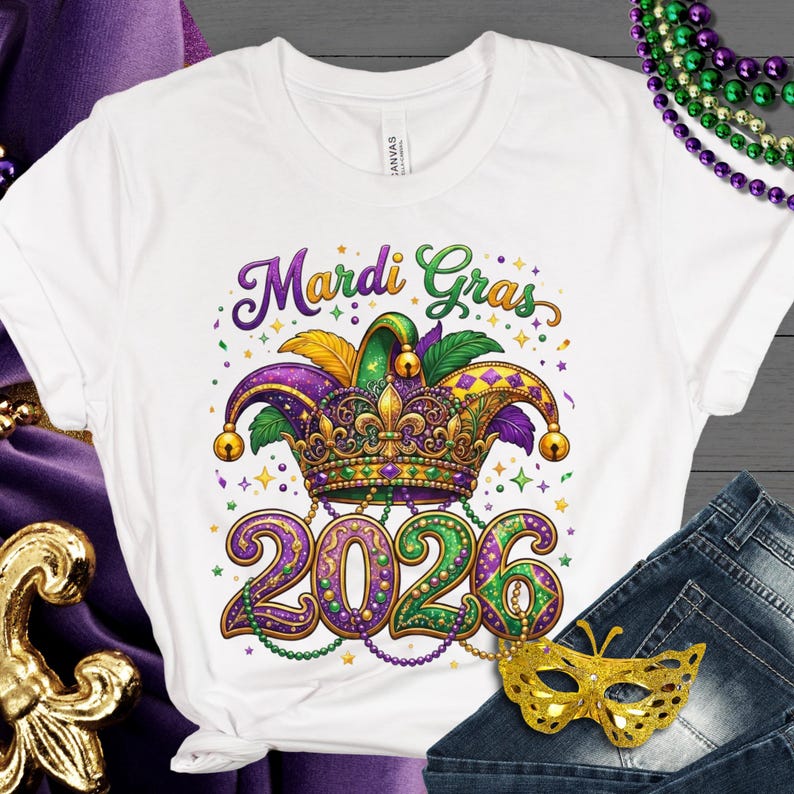 Mardi Gras 2026 Jester Hat Crown, DTF Heat Transfer: New Orleans ...