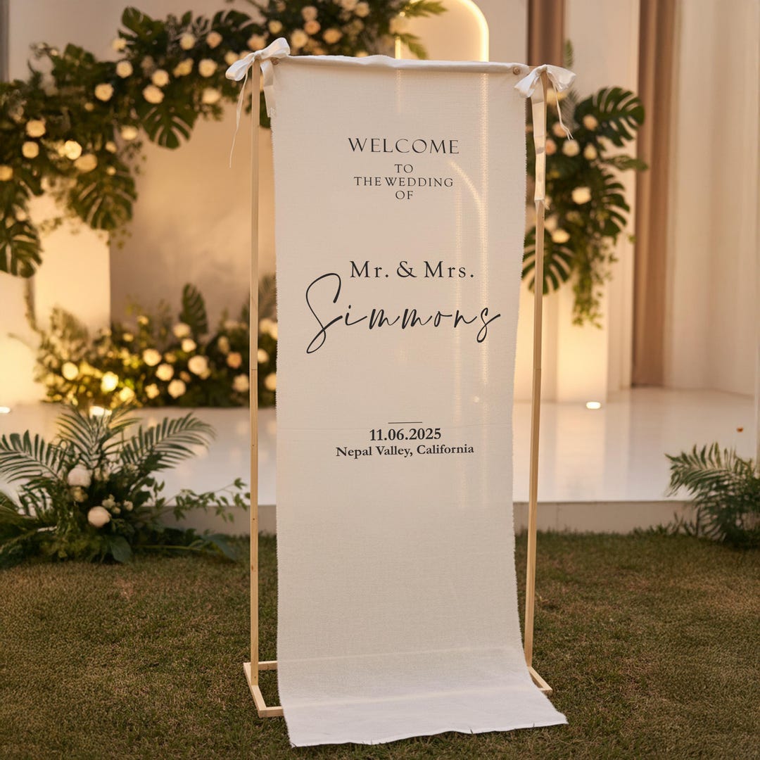 Custom Wedding Welcome Linen Banner, Elegant Outdoor Signage - Etsy