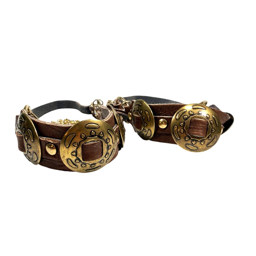 Vintage-style Leather Boot Straps Shoe Spurs Chain Brass Accents ...