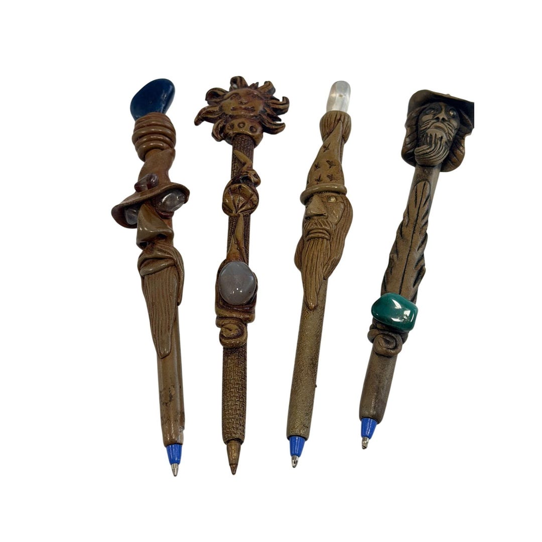 Vintage Set 4 Resin Wizard Magic Wand Novelty Ballpoint Pens Gemstone ...
