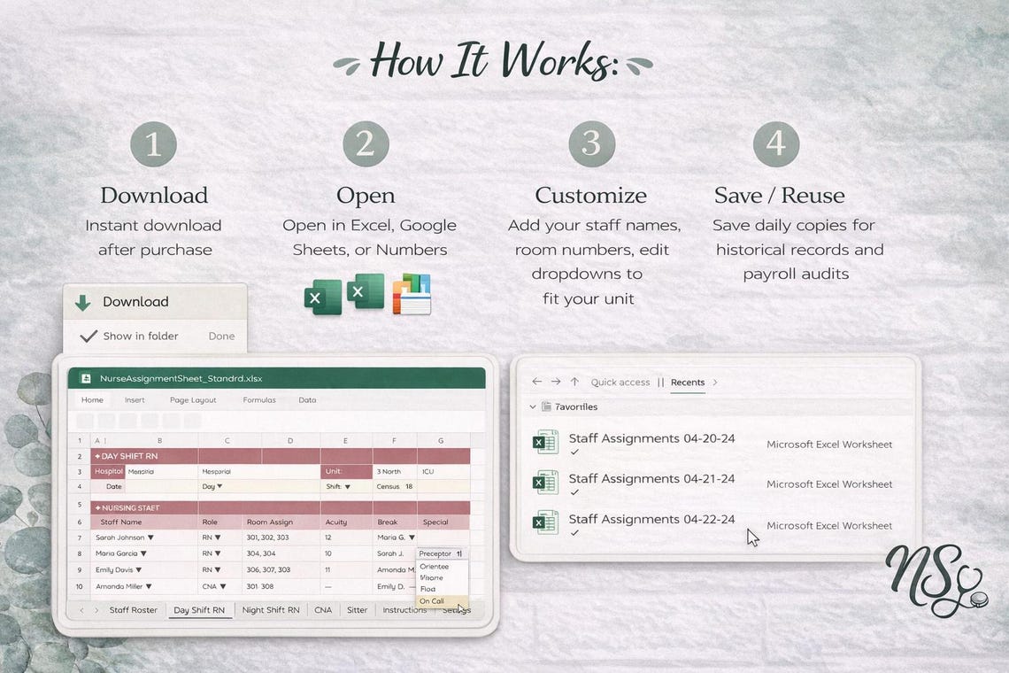 Nurse Assignment Sheet Excel Template | Charge Nurse Staffing | RN CNA ...
