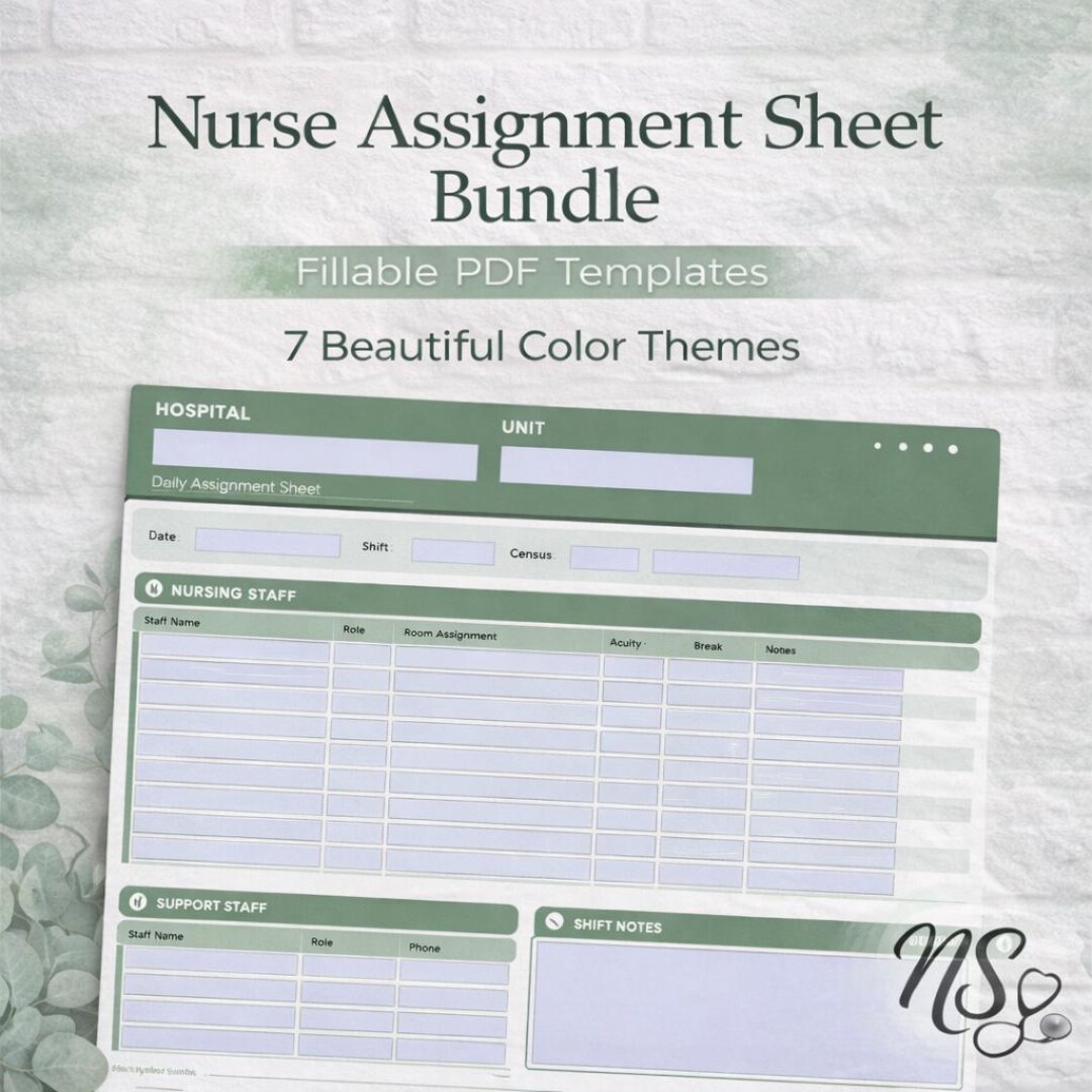 Nurse Assignment Sheet PDF Bundle | 7 Color Themes | Fillable Daily ...