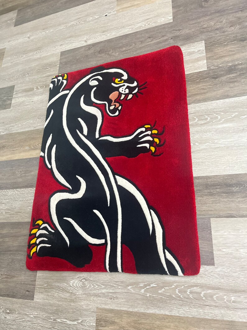 Timeless Panther Tattoo Design Handmade Tufted Rug: Embrace Vintage ...