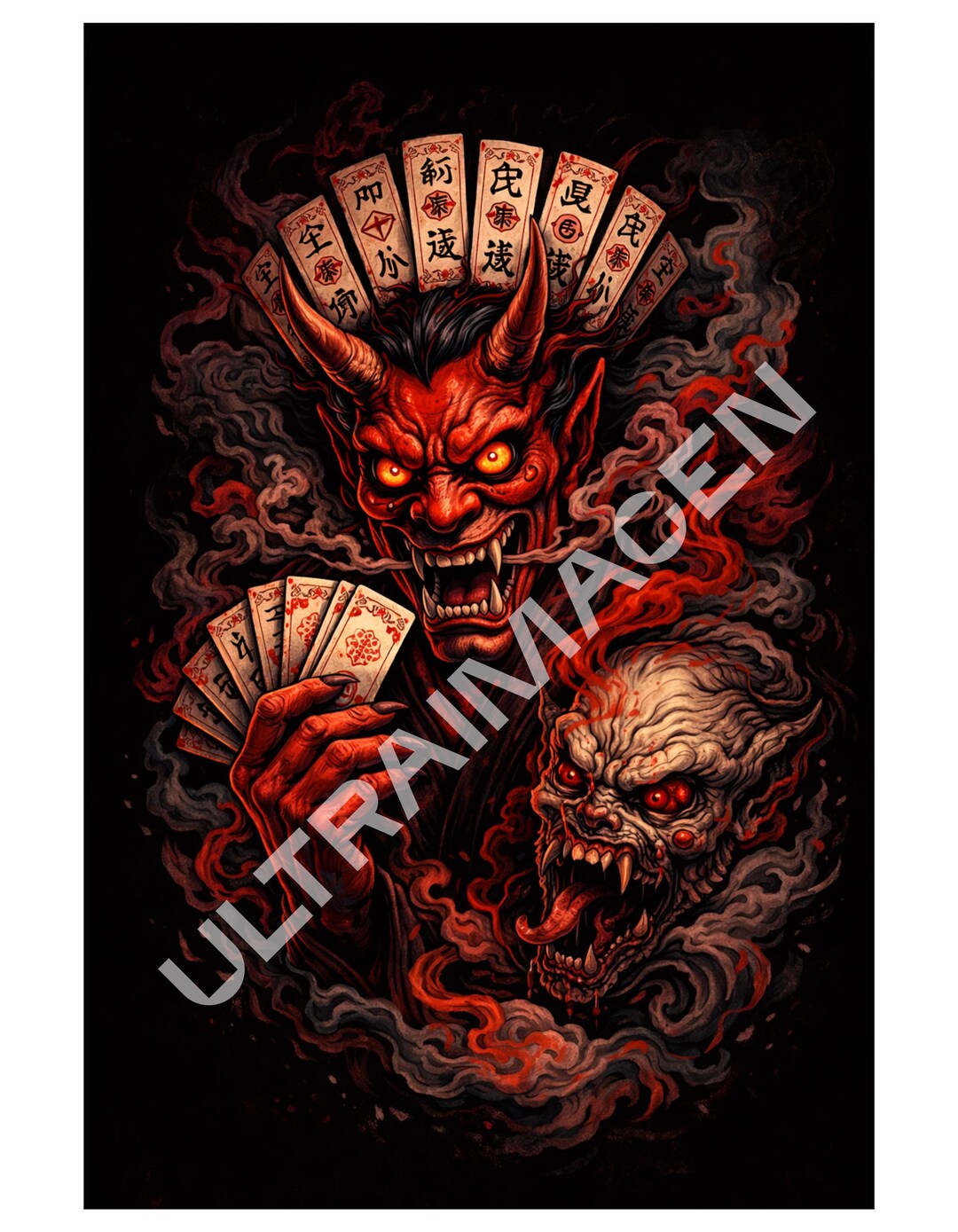Japanese Oni T-shirt Design | Demon Illustration With Cards | PNG ...