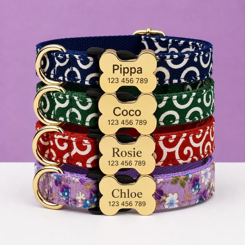 Designer Dog Collar With Engraved Name | Personalised Puppy Collar ...