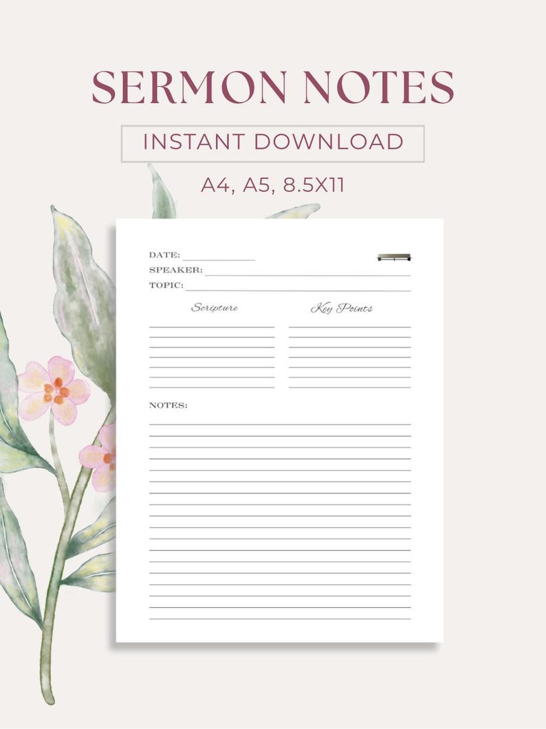 Sermon Notes Printable Template | Bible Study Template | Prayer Journal ...