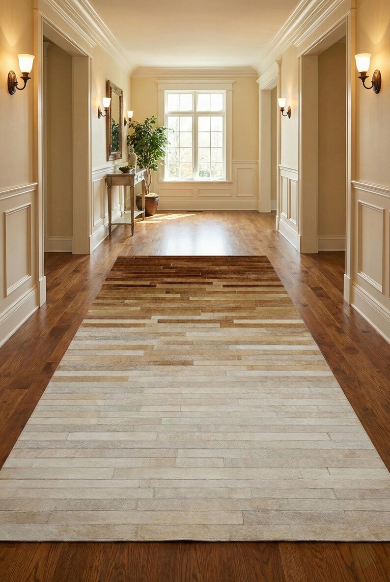 Buy Natural Cowhide Rug,natural Tan & Ash Taupe, Brick Pattern, Real ...
