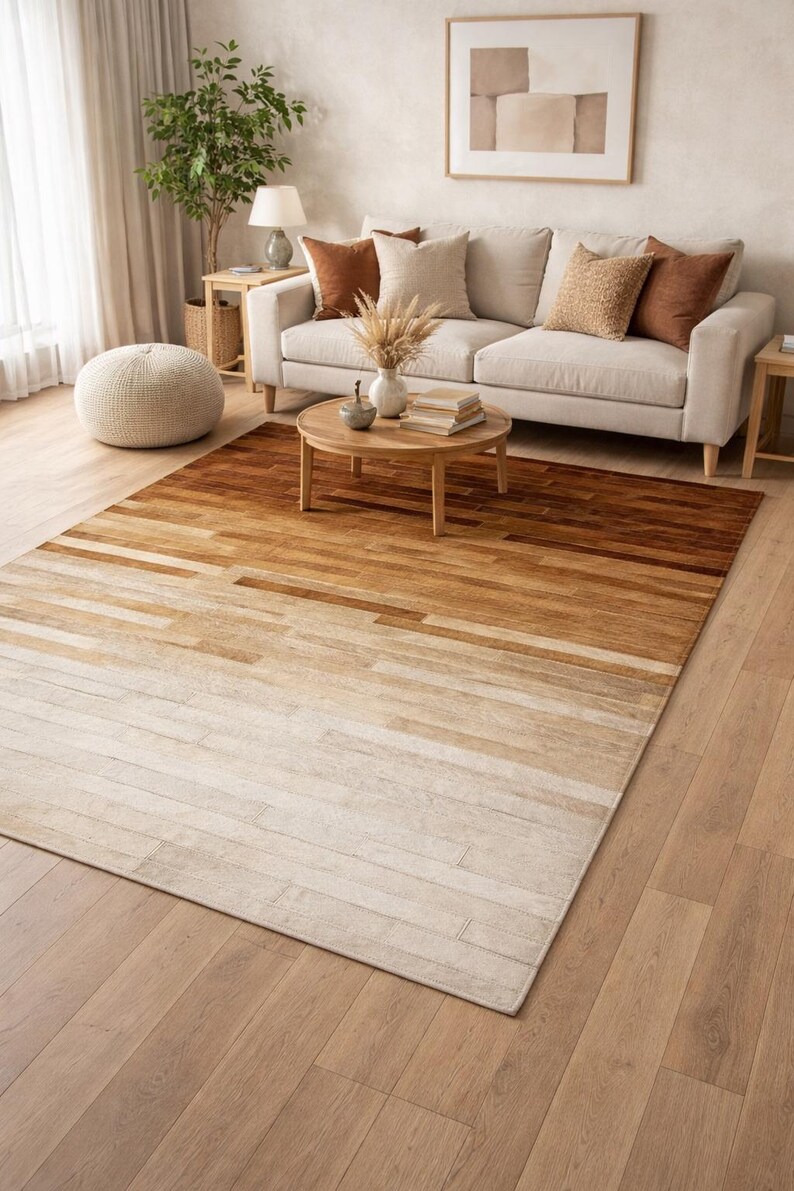 Buy Natural Cowhide Rug,natural Tan & Ash Taupe, Brick Pattern, Real ...