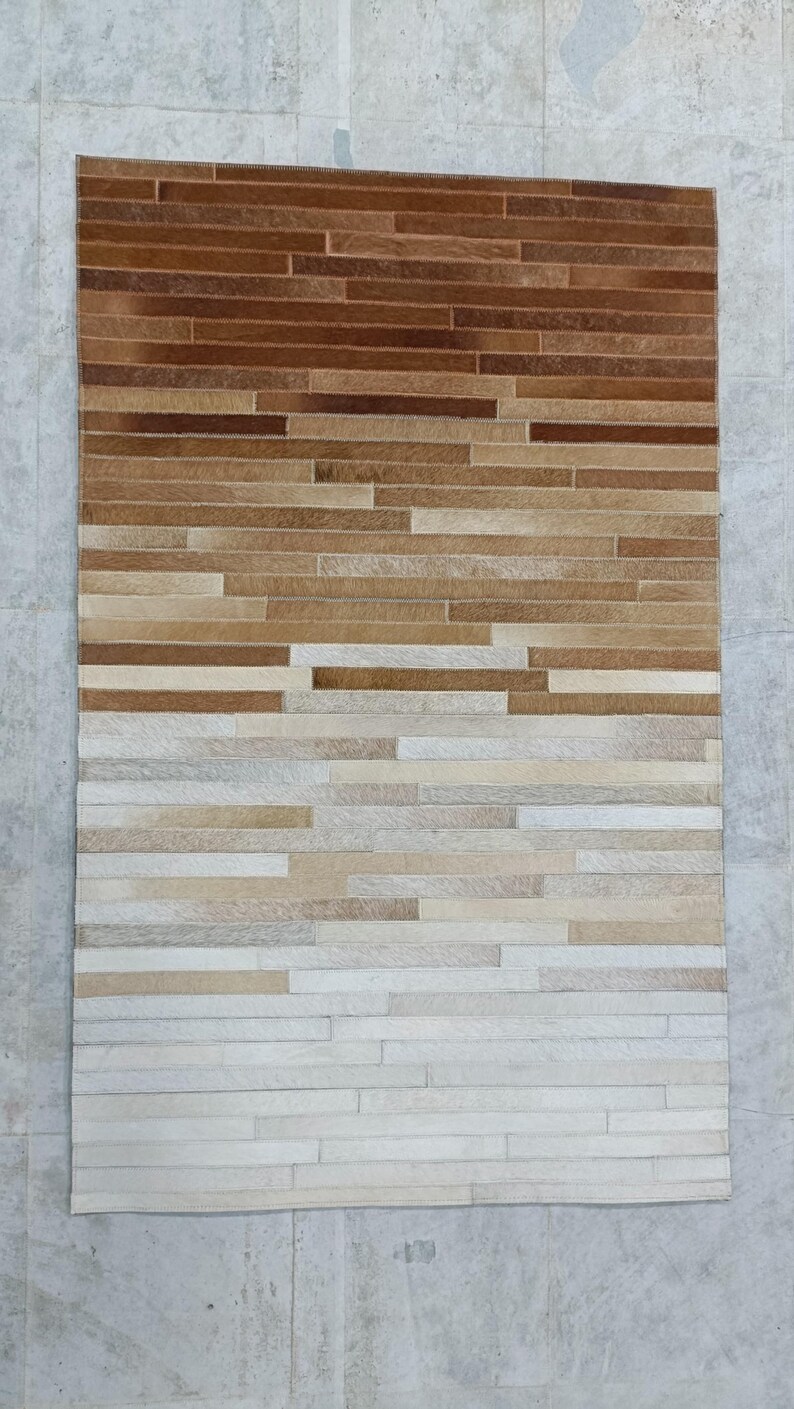 Buy Natural Cowhide Rug,natural Tan & Ash Taupe, Brick Pattern, Real ...