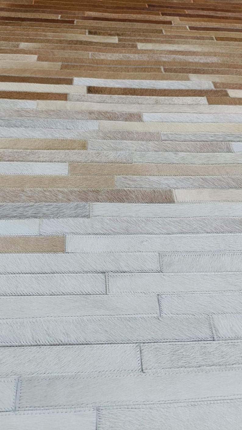 Buy Natural Cowhide Rug,natural Tan & Ash Taupe, Brick Pattern, Real ...