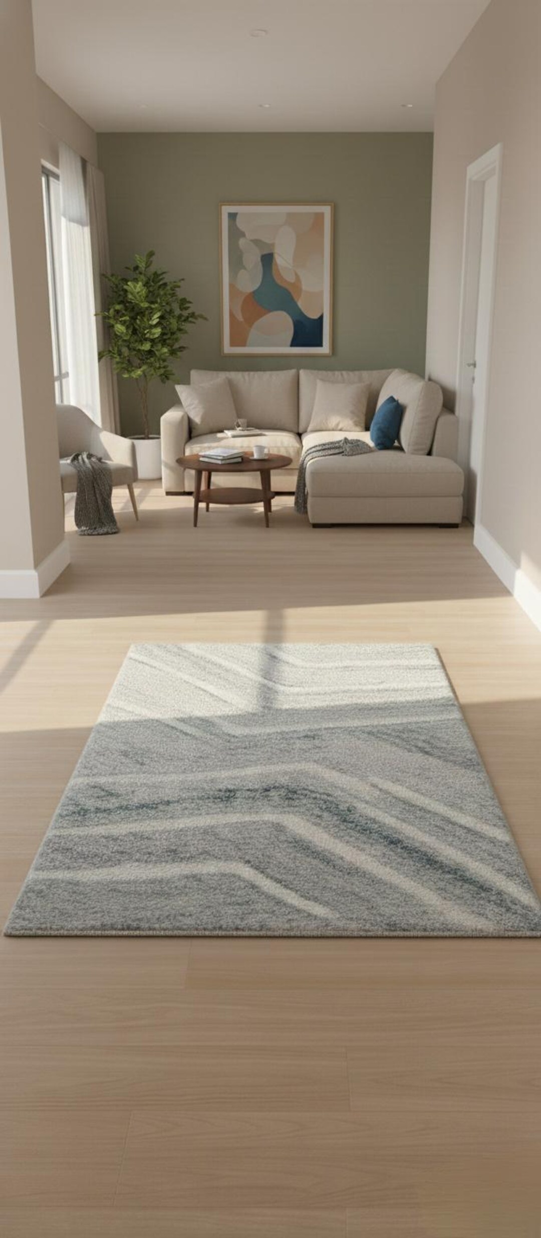 Table Tuff Wool Area Rug, Blue White Geometric Pattern Carpet, Living ...